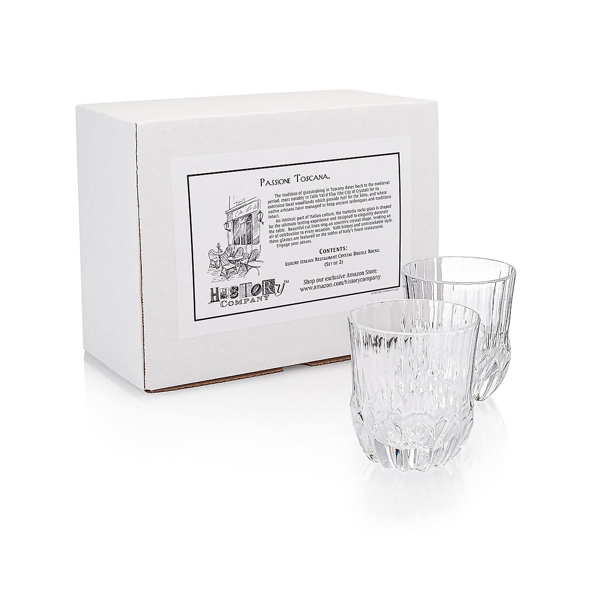 HISTORY COMPANY Luxury Crystal Double Rocks Glass, 2-Piece Set, Crafted in the Tuscany Region of Italy (Gift Box Collection)