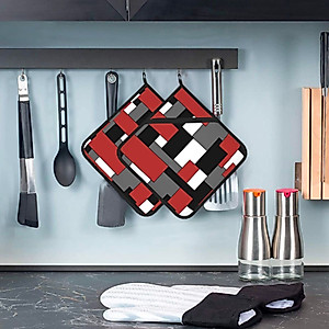 Pot Holders for Kitchen,Abstract Red Black Check PatternHeat Resistant Potholder Non-Slip Heat Pad 2 PCS,Oven Mitts Potholders for Daily Kitchen Baking,Cooking,Restaurant 8 Inch