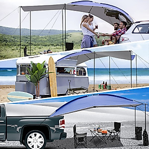 UBOWAY Awning Sun Shelter: Waterproof Auto Canopy Camper Trailer Tent Roof Top for SUV Minivan Hatchback Camping Outdoor Travel 5-6Persons