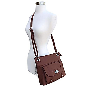 Concealed Carry Cross Body Leather Gun Purse with Locking Zipper (Brown)