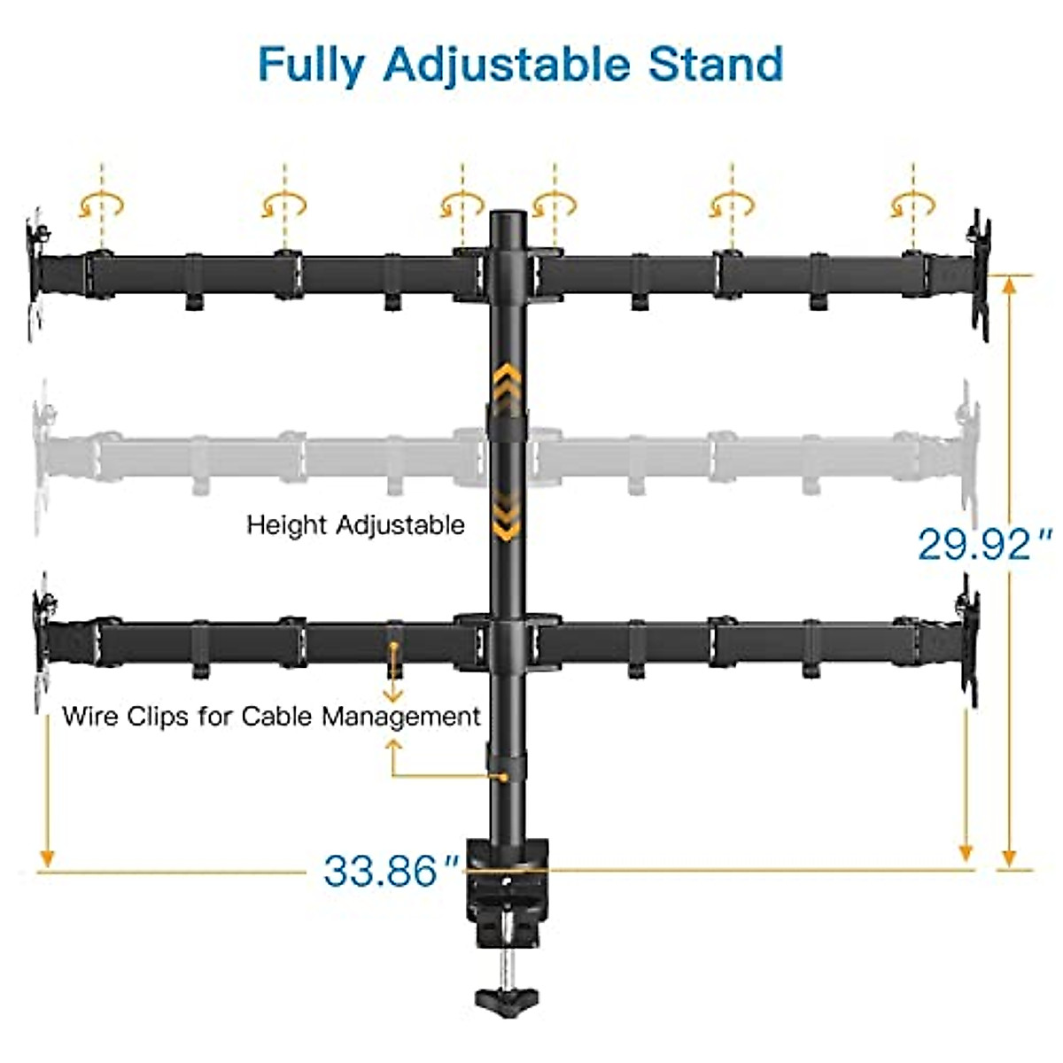 HUANUO Quad Monitor Stand, 4 Monitor Stand for 13-27 inches Computer Screens with Full Articulation, Heavy Duty Monitor Desk Mount Fully Adjustable Holds up to 22LBS per Arm