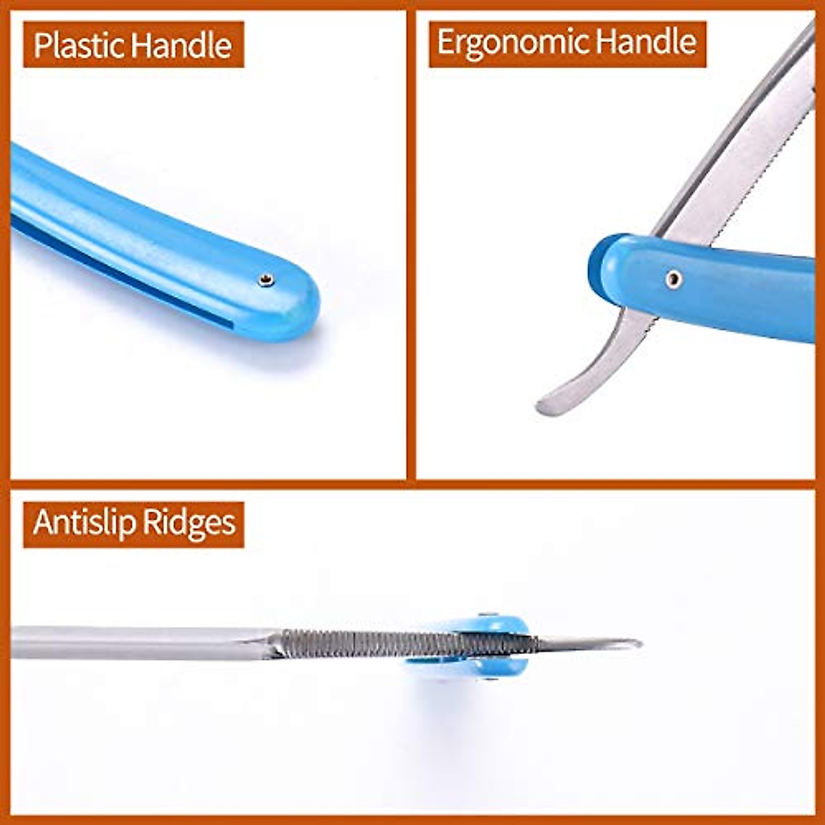 Zertone Straight Razor Kit with Hair Brush and Leather Strop, Straight Edge Razor with Carbon Steel Cutthroat Blade, Barber Razor (Blue)