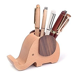 Artinova Elephant Wooden Pen Cup Pencil Holder for Desk Decor Desk Organizer with Cell Phone Stand ARTA-0057