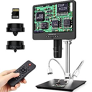 Andonstar AD249S-M 10.1 Inch HDMI Digital Microscope 2000x for Adults, 3 Lens 2160P UHD Video Record, Soldering Microscope, Coin Microscope, Biological Microscope Kit with 32G Card, Windows Compatible