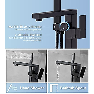 Tohlar Freestanding Bathtub Faucet Floor Mount Tub Filler Black Shower Faucets with Handheld Shower and Swivel Mixer Spout