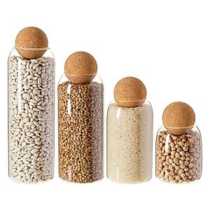 Juvale Set of 4 Glass Storage Jars with Cork Ball Lids - Decorative Glass Canisters with Airtight Lids for Kitchen and Pantry Organization - 4 Sizes 42oz, 32oz, 20oz, 15oz