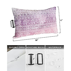 Recliner Head Pillow Ledge Loungers Chair Pillows with Insert Traditional Elephant Bohemian Floral Texture Pink Lumbar Pillow with Adjustable Strap Patio Garden Cushion for Sofa Bench Couch, 2 PCS