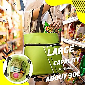 Household Foldable Shopping Bag with Wheels,Reusable Shopping Bags Grocery Bags Used for Picnic Trips to Buy Vegetables (Green)