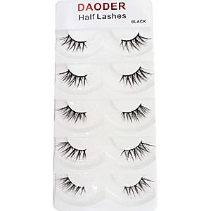 DAODER False Eyelashes Half Lashes Wispy Cat Eye Faux 3D Mink Lashes Natural Look Soft Handmade Wispies 7-15mm Eye Lashes For Eye Makeup 5 Pairs (Half Lashes 04)