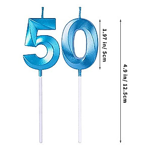 Blue 50th Birthday Candles for Cakes, Number 50 5 Glitter Candle Cake Topper for Party Anniversary Wedding Celebration Decoration