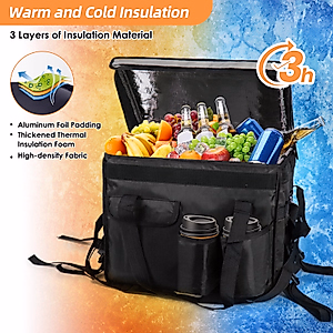 Insulated Bags for Food Delivery with Cup Holder 17.3" x 13.5" x 12.5", Support Frame & Hard Bottom Plate, Waterproof Commercial Insulated Food Delivery Bag Drink Carriers for Doordash w/Divider