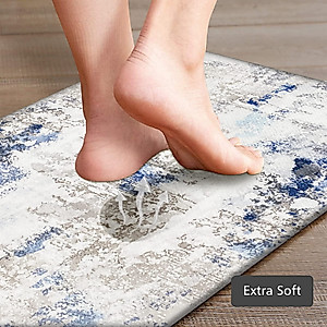 AQQA Rugs for Kitchen Floor, Area Rug Blue and Grey Abstract Art Painting Kitchen Rug Sets,Non Slip Rugs and Mats Anti Fatigue Comfort Standing Rug for Bathroom, Laundry, Bedroom,17"x 27"+17"x 47"