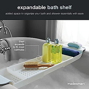Madesmart Expandable Bath Shelf Caddy for Bathtubs, Plastic Shower and Bath Tub Tray, 30.87" x 6.81", White