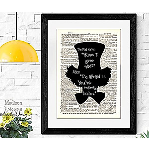 Alice In Wonderland Mad Hatter: The Secret Alice. Decor - 4 piece set - Dictionary Art Print Quotes and Sayings Print - UNFRAMED 9 X 11 inches