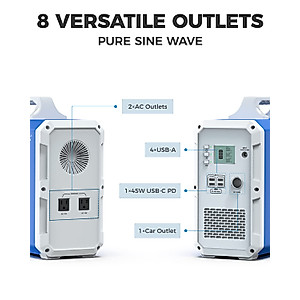 BLUETTI EB240 Portable Power Station 2400Wh/1000W Solar Generator, W/ 2 AC Outlets Emergency Battery Backup for Outdoor Camping RV Home Use