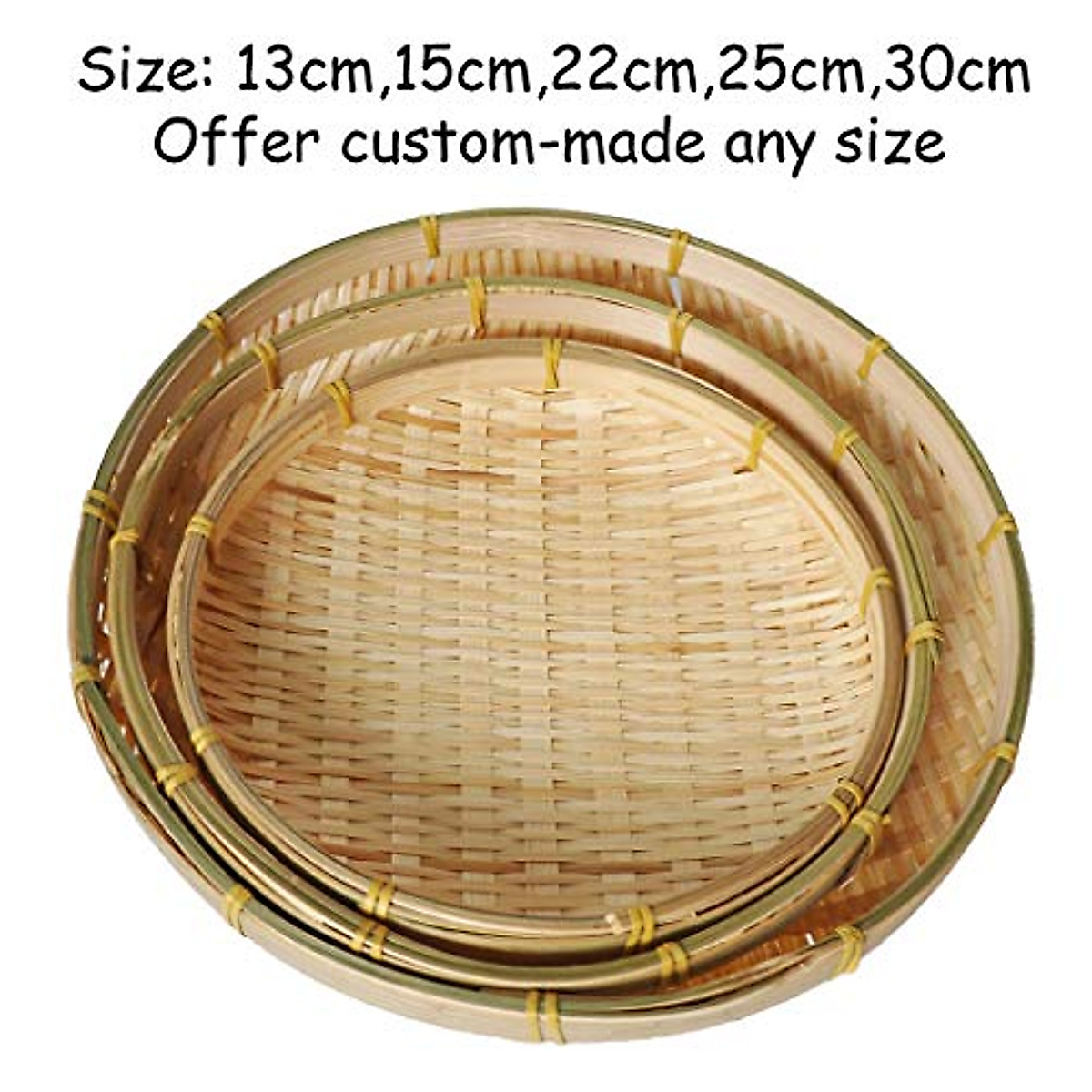 TimesFriend 100% Natural Handmade Woven Bamboo Basket Tray U Shape Holder Bulk Food Flat Shallow Basket Size 5inch 6inch 10inch 15inch Bulk for Customizing (15cm/6")