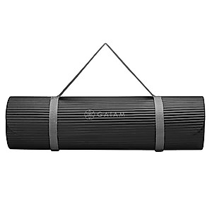 Gaiam Extra-Thick Yoga Fitness Mat and Exercise Mat with Non-Slip Texture and Easy Carry Strap - Ideal for Floor Workouts and Everyday Yoga - Supportive and Portable, Black, 10mm
