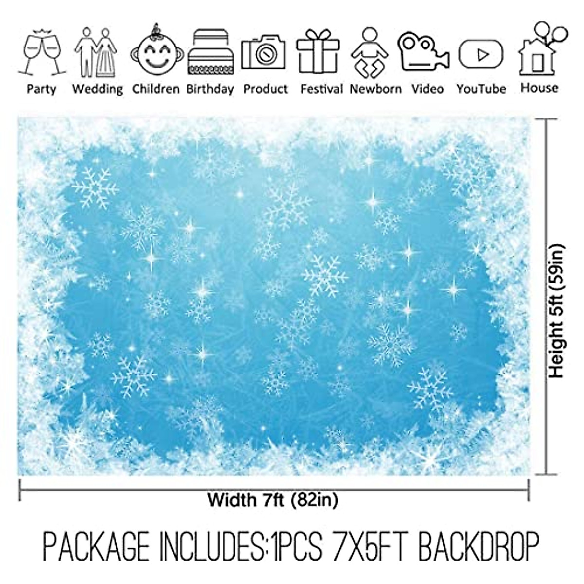 Allenjoy 7x5ft Ice Blue Winter Backdrop for Studio Photography 1st First Birthday Party Decoration Banner Festival White Snowflake Snowfall Christmas Background Baby Shower Kids Photo Booth Props