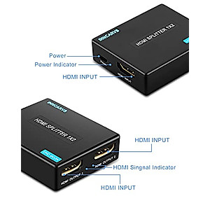 HDMI Splitter 1 in 2 Out with HDMI Cable, 4K 1x2 HDMI Splitter for Dual Monitors HD 1080P 3D Splitter, Supports HDCP1.4, Xbox PS3/4/5 Sky Box Fire Stick DVD Player(1 HDMI Source to 2 HDMI Displays)
