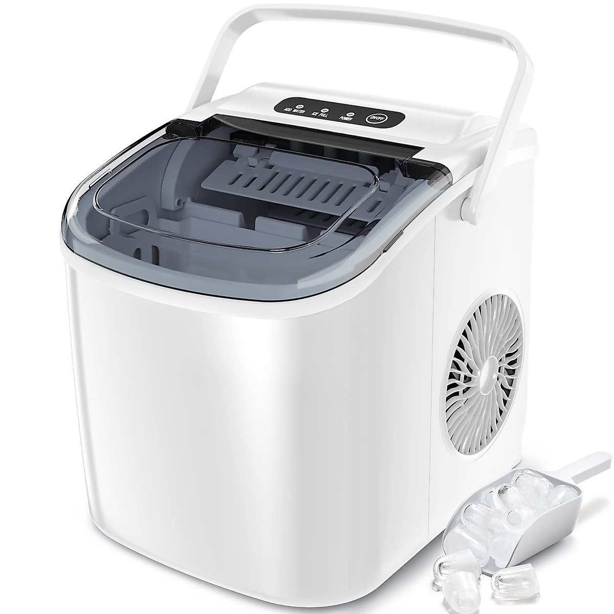 LHRIVER Countertop Ice Maker, 26LBS/24H Portable Compact Ice Maker Machine with Self-Cleaning Function, 9 Ice Cubes Ready in 6 Mins, Ice Maker with Ice Scoop & Basket for Home Kitchen Office,White