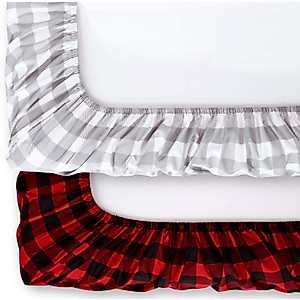The Peanutshell Crib Sheet Set for Baby Boys or Girls - Red, Black & Grey Buffalo Plaid - 2 Pack Set