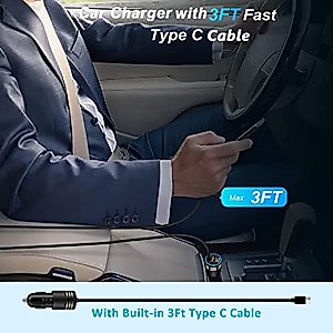 Android USB C Samsung Super Fast Car Charger for Samsung Galaxy S23 Ultra/S23/S23 Plus/A14 5G/A54/S22/S21 fe/S20/A53 5G/A13/A03S/A32, 60W Fast Car Adapter with 30W Built-in Type C Fast Charging Cable