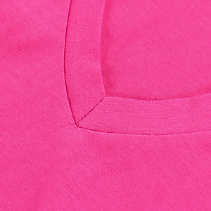 Roselux Women Short Sleeve Deep V Neck Tops Shirts Fitted Cotton Modal Summer Sexy Tshirt Tee Hot Pink M