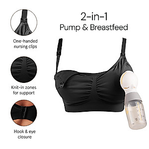 Bravado Designs Hands Free Pumping Bra & Nursing Bra 2-in-1 Seamless for Maternity & Breastfeeding, Black, Large