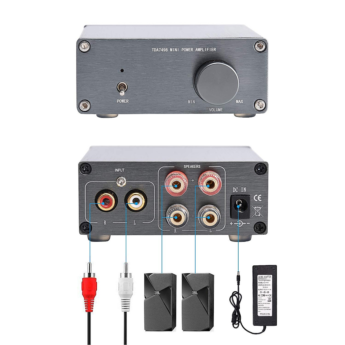 Facmogu TDA7498E Stereo Audio Amplifier Car Audio Amplifier with Power Supply DC 24V 6A,160W x 160W Dual Channel Hi-Fi Amplifier, Mini Class D Integrated Digital Amp Home Speakers (Amplifier+Adapter)