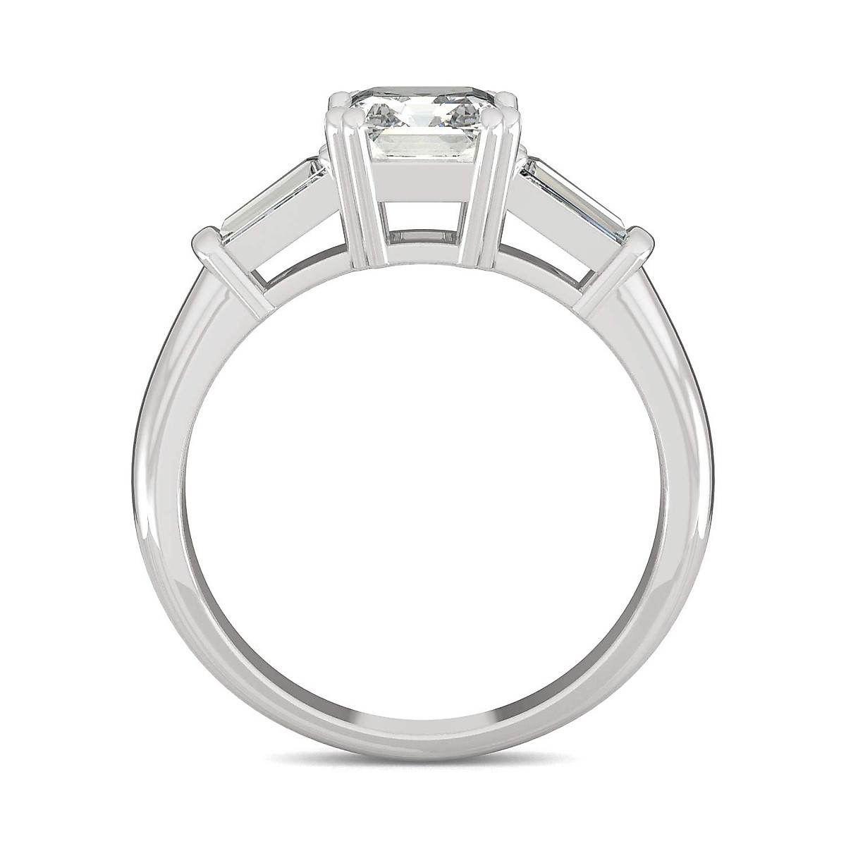 14K White Gold Moissanite by Charles & Colvard 6.5mm Asscher Three Stone Ring- size 7 1.67cttw