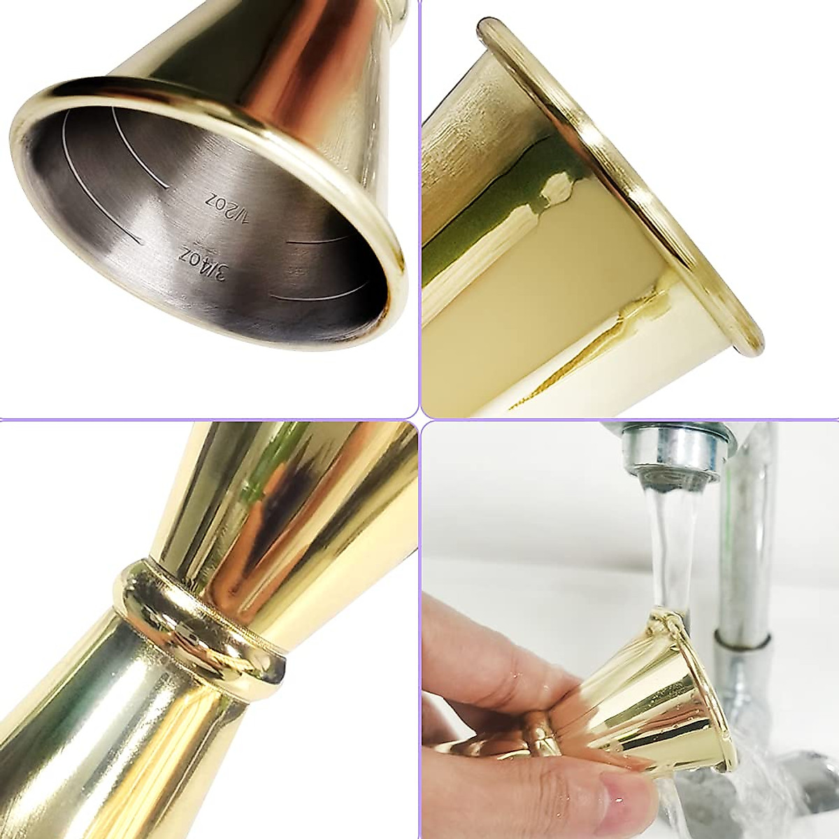 2 PCS Japanese Style Double Jigger, findTop 1oz / 2oz Stainless Steel Measure Liquor Cocktail Jiggers with Interior Measurements (Gold)