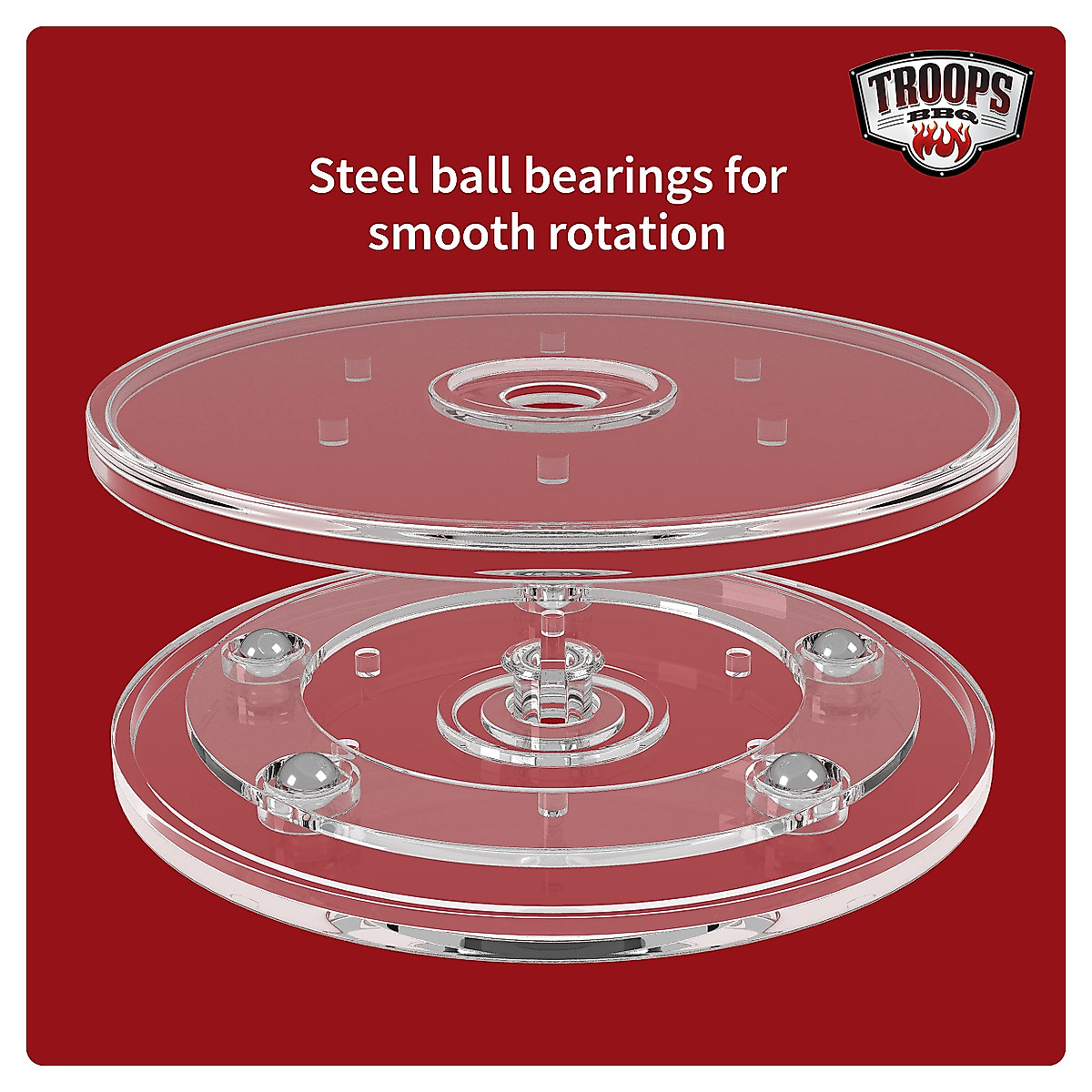 TROOPS BBQ 4” Lazy Susan Turntable Organizer for Table, Kitchen Countertop, Pantry, Cabinet, Spices, Makeup, TV, Rotating Swivel Base Clear Acrylic Plates, 20-lb Load Capacity, 1-Pack