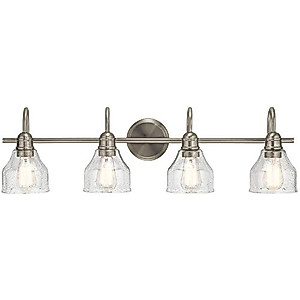 Kichler Avery 33.25" Vanity Bath Light in Brushed Nickel, Vintage 4-Light Bathroom Wall Mount Fixtured with Clear Seeded Glass, (24" W x 9.25" H), 45974NI White