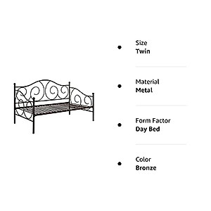 DHP Victoria Daybed, Twin Size Metal Frame, Multi-functional Furniture, Bronze