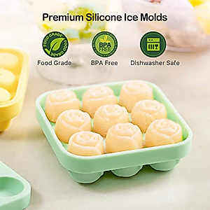 Ice Cube Tray Rose, MEETRUE Rose Shaped Ice Tray Silicone Ice Cube Tray with Lid Ice Molds Making 9 x 1.2'' Rose Ice Cube Trays for the freezer, Novelty Drink Tray For Chilled Cocktails Juice Drink