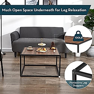 SAYGOER Farmhouse Coffee Table Rustic Wood Coffee Tables Mid Century Modern Coffe Tables for Small Spaces Simple Square Low Center Table for Living Room Home Office Boho Style, Walnut