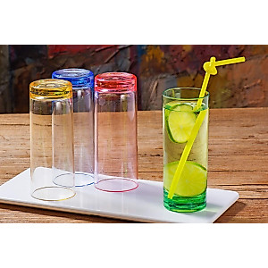YINJOYI 12 oz Highball Drinking Glasses Plastic Tumblers Tall Kids Water Cups Adults Glassware Colored Picnic Drinkware Reusable Set of 4