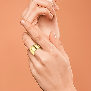 THJEW Full Finger Wide Chunky Band Ring for Women,14K Yellow Gold Classic Shiny Finish Plain Thumb Index Finger Band Ring Jewelry (Ring_E1_12mm, 6)