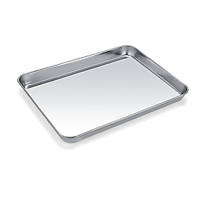 Small Baking Sheets Pans, HOHUNGF Mini Stainless Steel Cookie Sheets & Toaster Oven Tray Pan,Non Toxic & Healthy,Superior Mirror Finish & Easy Clean, Dishwasher Safe, 9.4 x 7x 1 inch, Silver, 9.4inch