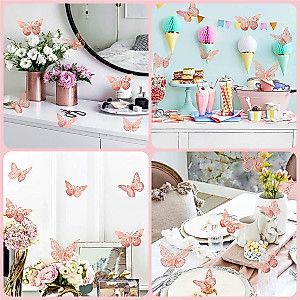 36Pcs Butterfly Wall Decals,3D Butterflies Decor DIY Butterfly Decorations Room Wall Decoration for Bedroom Home Room Decor(Pink Gold)