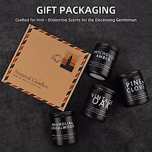 Scented Candles for Men - 4 Pack Scented Candles Gifts for Men, Dad, Boyfriend - 50 Hours Long Burning Soy Candles for Home Scented (Pine/Sandalwood/Patchouli/Oak)