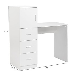 Karl home Computer Desk with Bookshelf, Small Desk Ideal for Home Office, Wood Construction Office Desk with Drawers and Built-in Charge Station for Bedroom, Kids Room, Manicure Table (White)