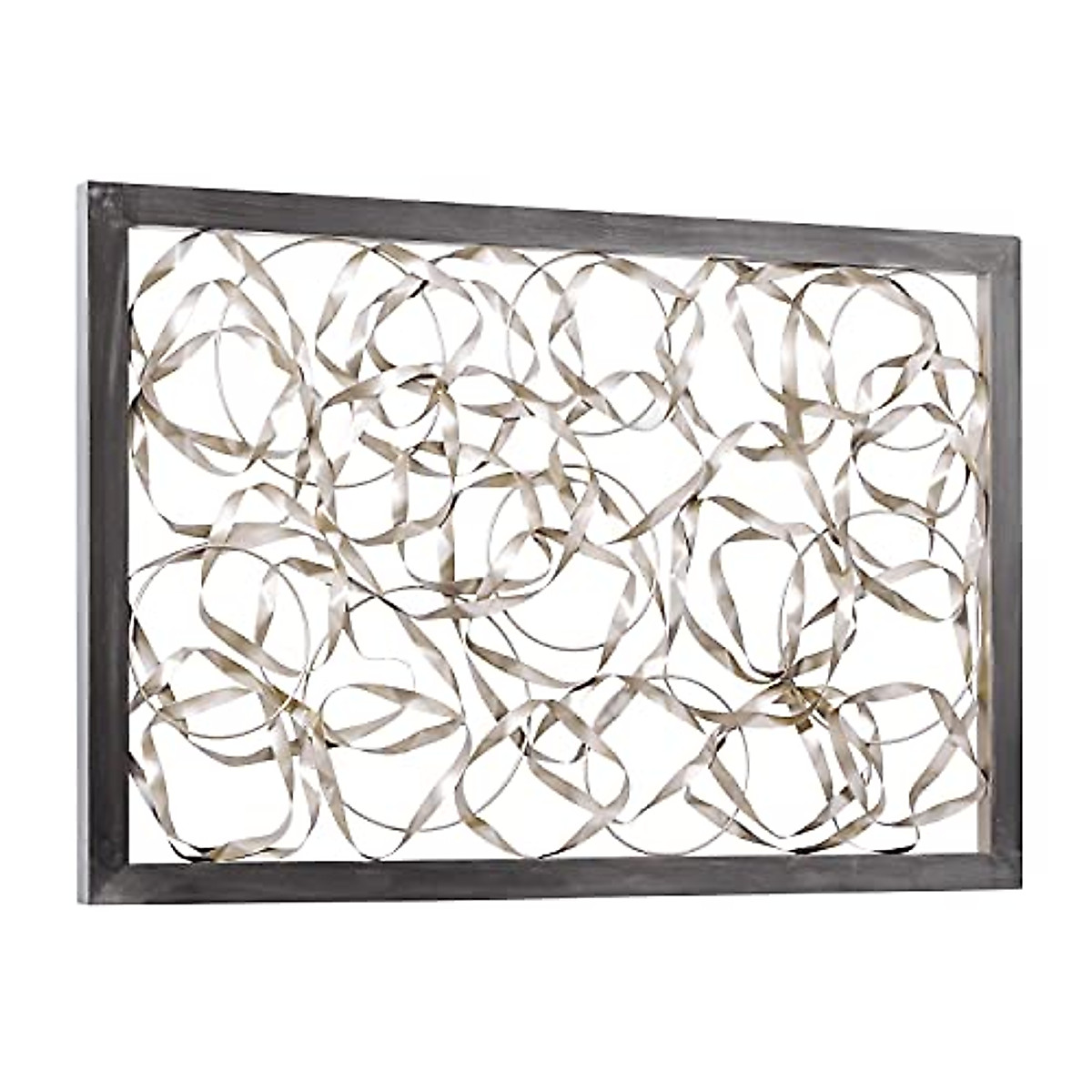 Deco 79 Metal Abstract Coiled Ribbon Wall Decor with Black Frame, 60" x 2" x 40", Silver