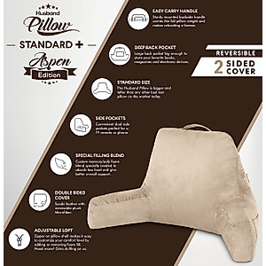 Husband Pillow Combo - Backrest Pillow with Arms : Standard Taupe & Lap Desk Bed Tray : Grey - Aspen Memory Foam Reading Pillows for Bed & Laptop Bed Tray Table