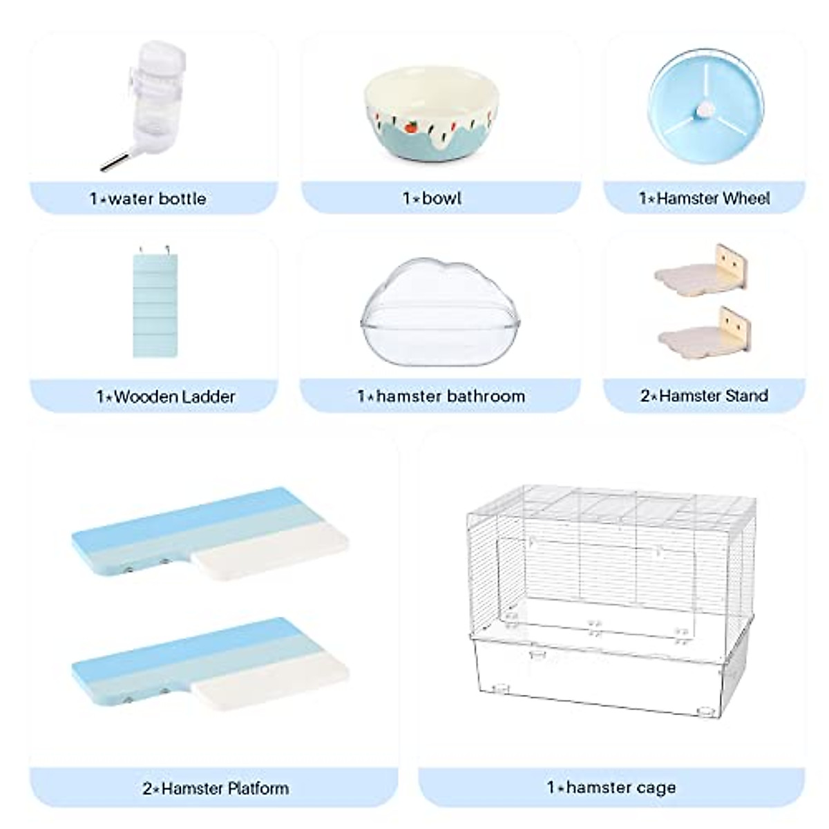 BUCATSTATE Hamster Cages with Free Accessories, Small Animal Cage and Habitats Stackable for Rats, Gerbil, Guinea Pig, Mice, Syrian Dwarf Hamster, Bird (24.4" L * 13.8" W * 16.9" H)