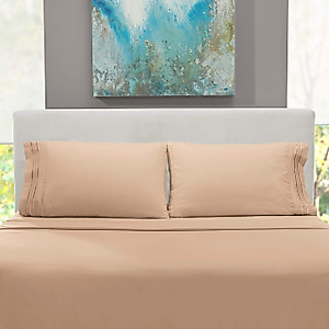 Hearth & Harbor Full Size Sheets - 4 Piece Bed Sheet Set, Hotel Luxury Double Brushed Bed Sheets - Extra Soft Bedding Sheets & Pillowcases, Full, Taupe