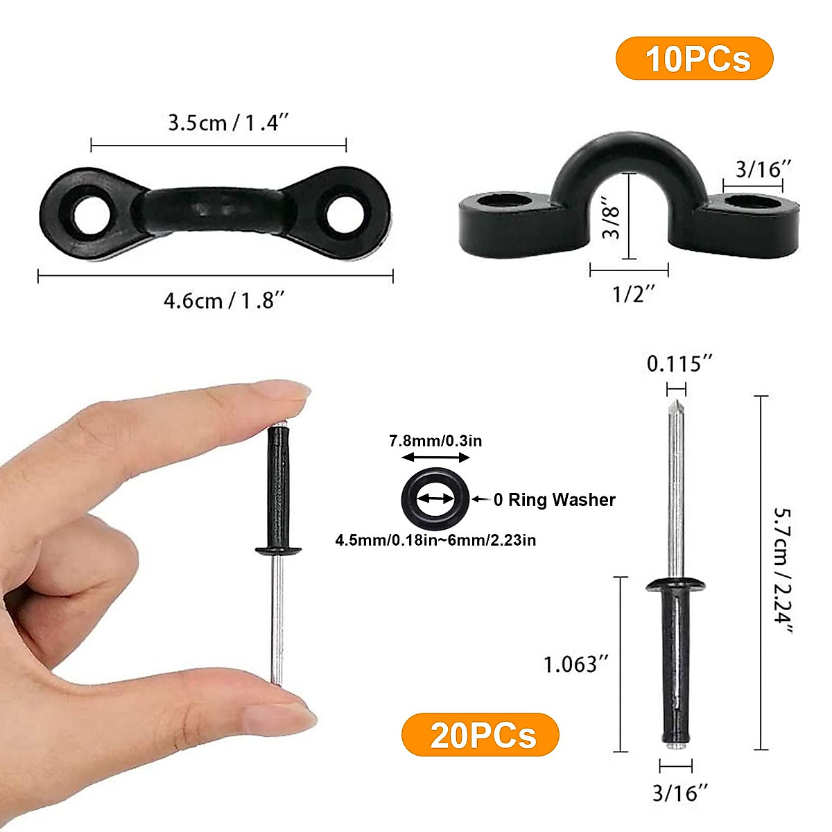 CLIO 10 Pcs Kayak Pad Eyes Kit with 20 Tri-Grip Rivet Kit for Kayaks