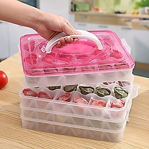 Zerodeko Food Storage Container Dumpling Organizer Stackable Portable Freezer Storage Containers Food Storage Box for Kitchen and Fridge Rosy
