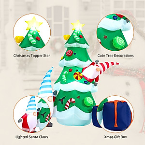 SUNGIFT Christmas Inflatable Tree, 7 FT Giant Lighted Christmas Blow Up Santa Claus with Gift Box for Indoor Outdoor Yard Garden Xmas Inflatables Party Decorations