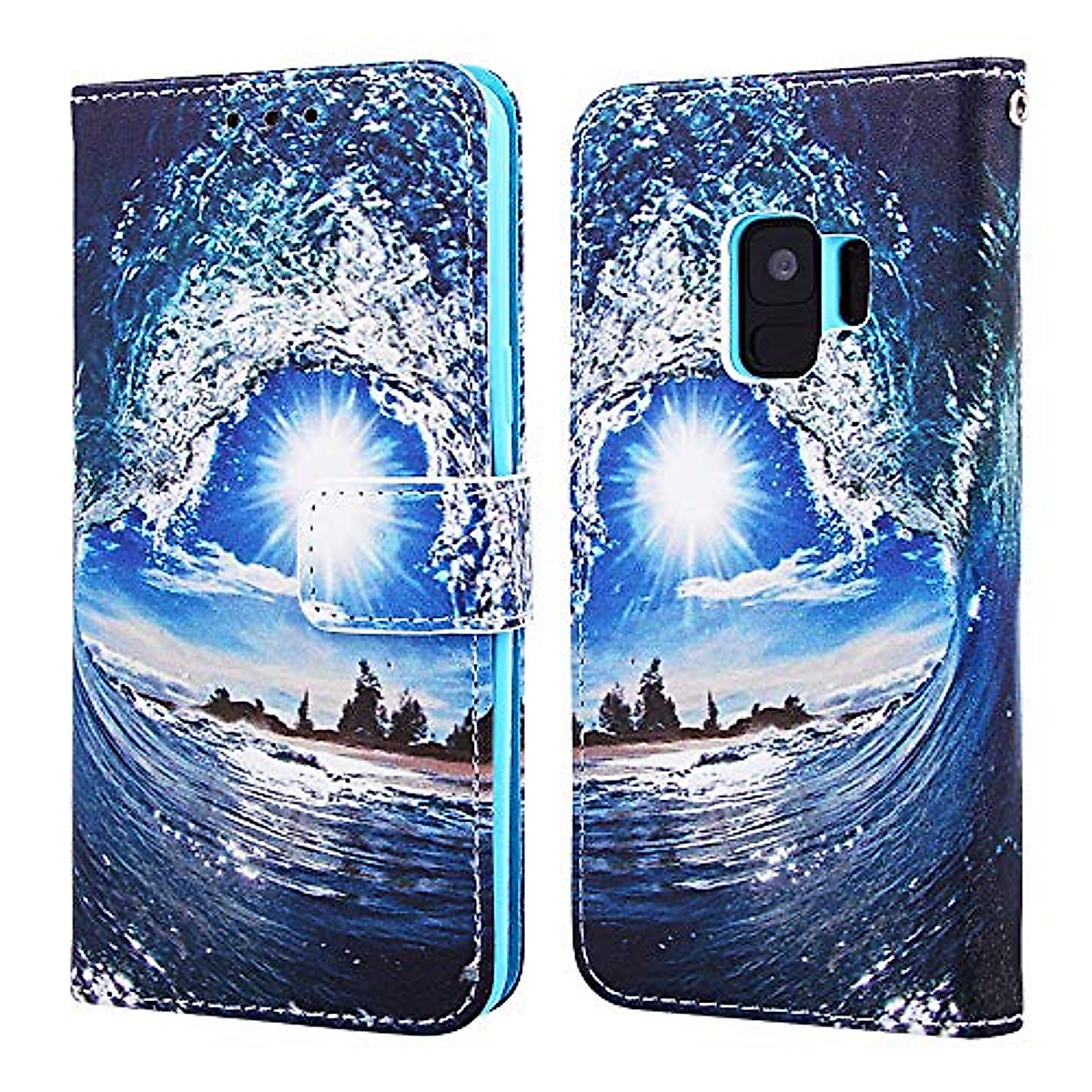 ONV Galaxy S9 Case - Painted Pattern Leather Phone Case for Samsung Galaxy S9 Wallet Case with Card Slots for Samsung Galaxy S9 Flip Cover [Animal] - Sun